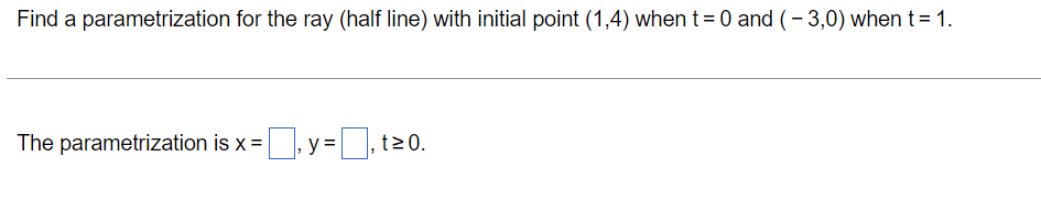 Solved Find a parametrization for the ray (half line) with | Chegg.com
