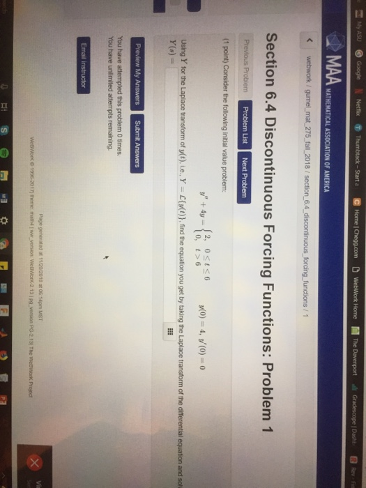Solved Section 6.4 Discontinuous Forcing Functions: Problem | Chegg.com