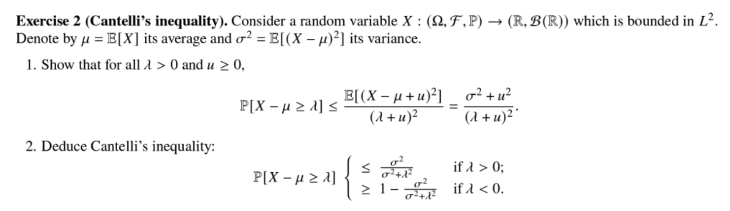 Solved Exercise 2 (Cantelli's inequality). Consider a random | Chegg.com