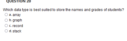 Solved QUESTION 20 Which data type is best suited to store | Chegg.com