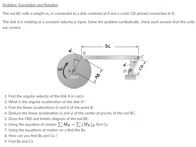 Solved Problem: Translation and Rotation The rod BC with a | Chegg.com