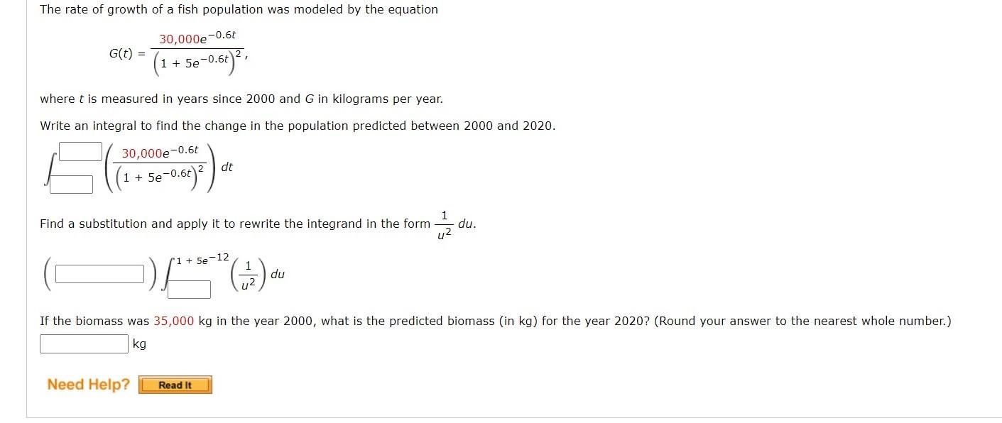 Solved The rate of growth of a fish population was modeled | Chegg.com