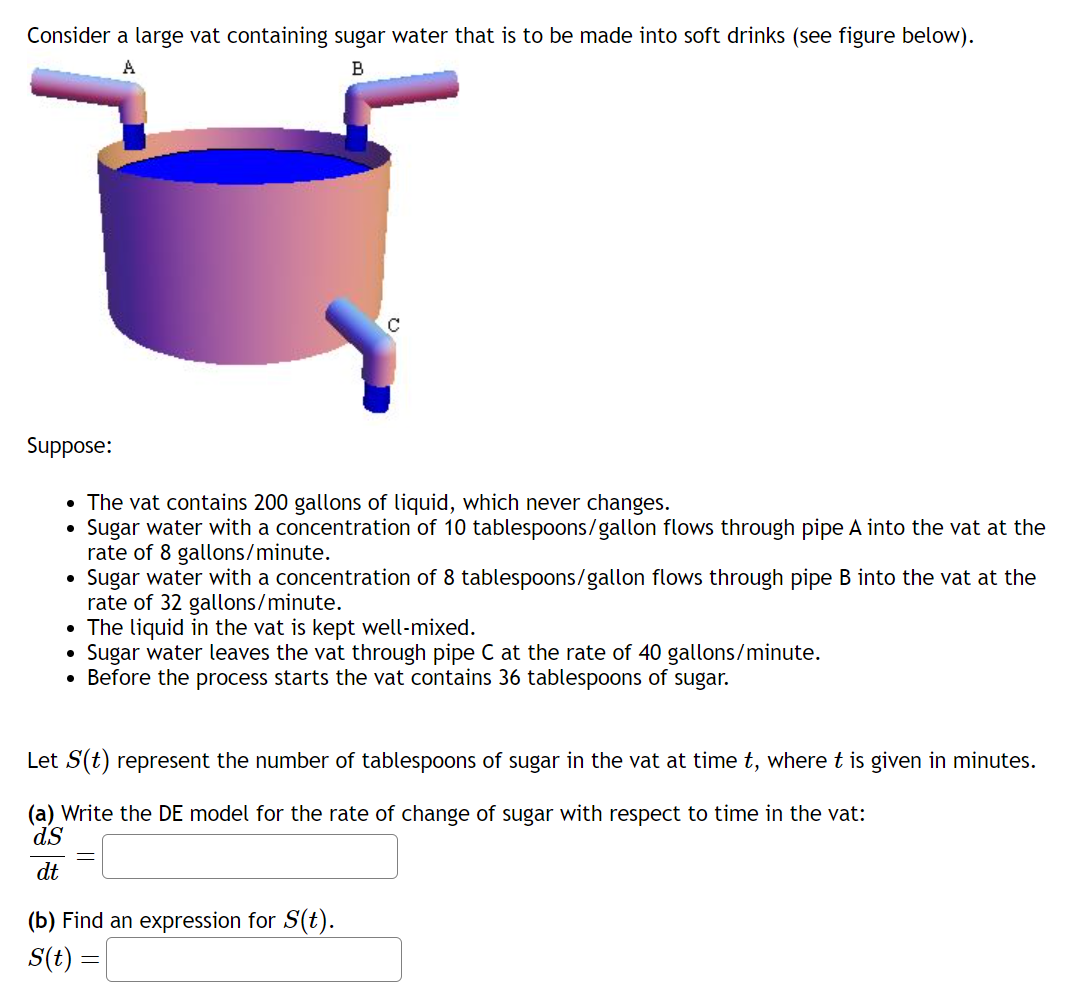 Solved Consider a large vat containing sugar water that is | Chegg.com
