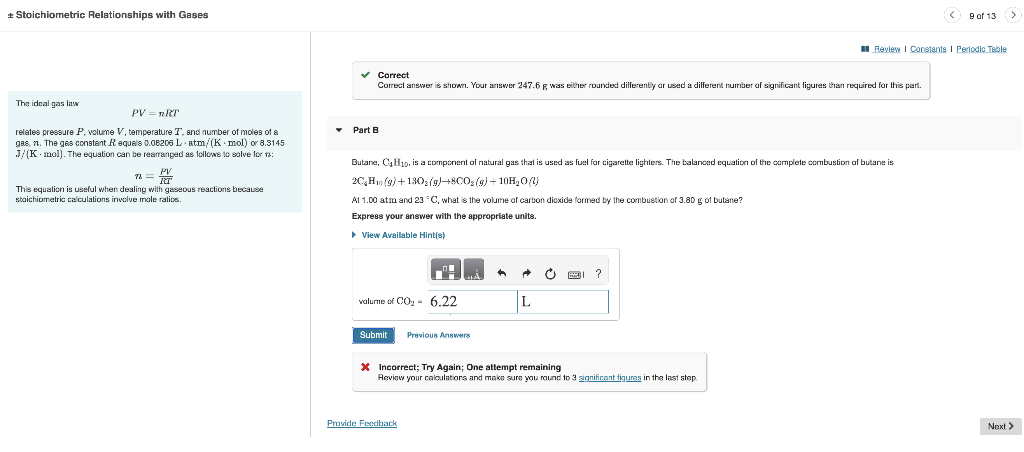 Solved ± Stoichiometric Relationships with Gases Correct | Chegg.com