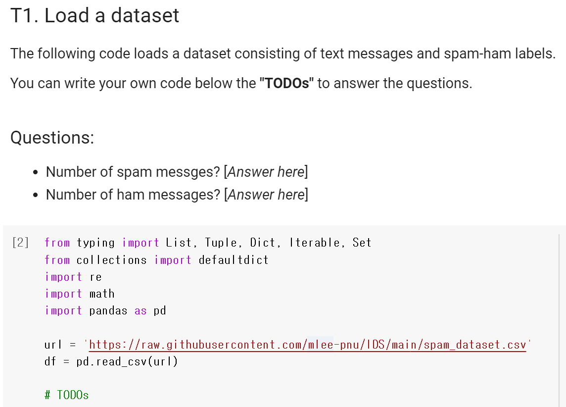 Solved T1. Load a dataset The following code loads a dataset | Chegg.com