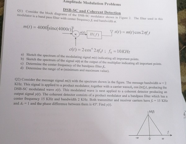 Amplitude Modulation Problems DSB-SC and Coherent | Chegg.com