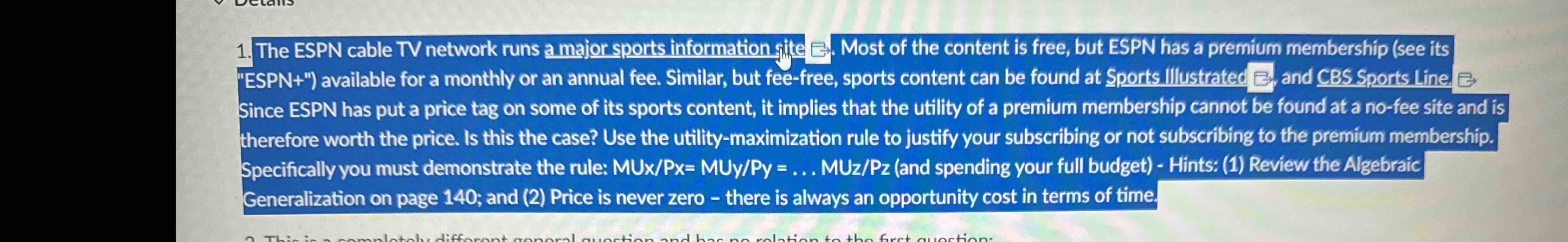 Solved the espn cable tv network runs a majorThe ESPN cable | Chegg.com