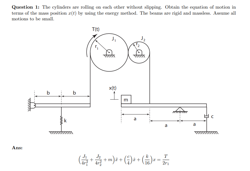 Solved Question 1: The cylinders are rolling on each other | Chegg.com