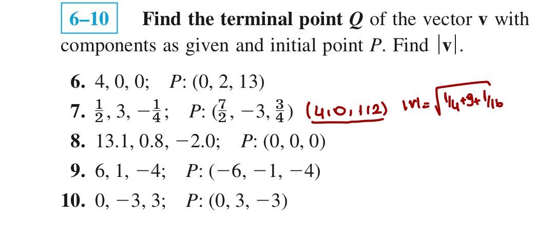 Solved 6-10 Find the terminal point Q of the vector v with | Chegg.com