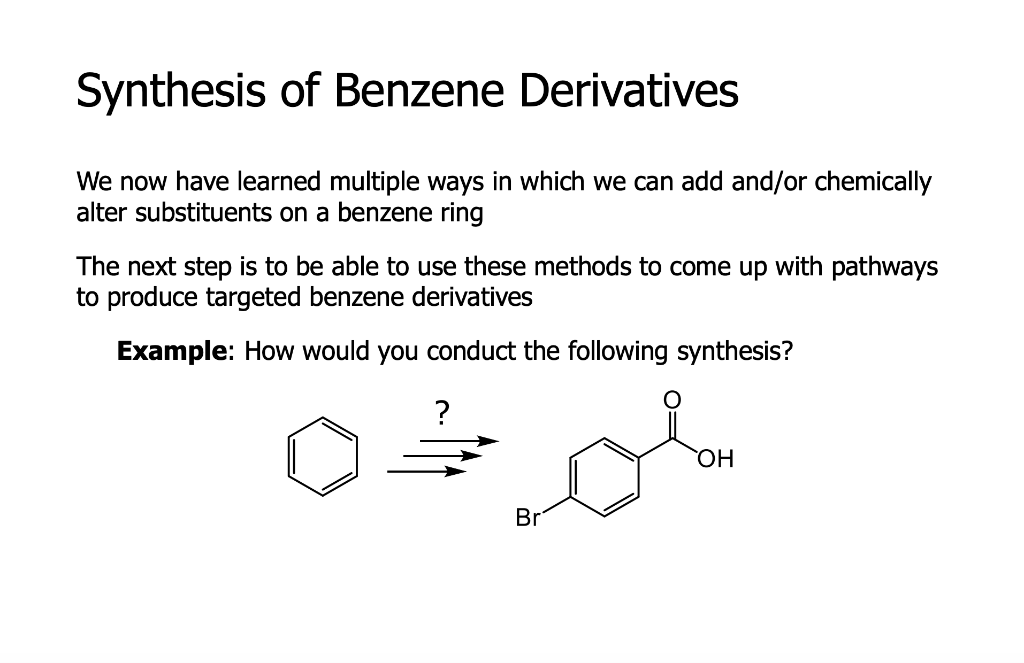 Solved Synthesis of Benzene Derivatives We now have learned | Chegg.com