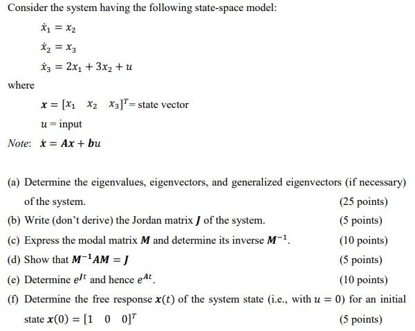Solved Consider the system having the following state-space | Chegg.com