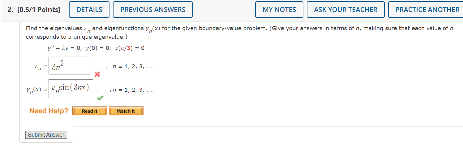 Solved [0.5//1 Points] Find the eigenvalues lambda_(n) and | Chegg.com