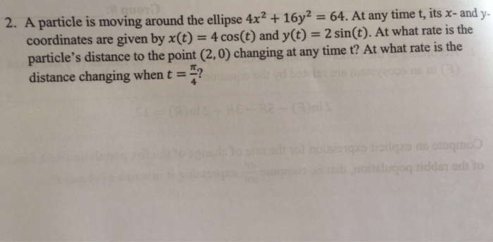 Solved 2. A particle is moving around the ellipse 4x2 + 16y2 | Chegg.com
