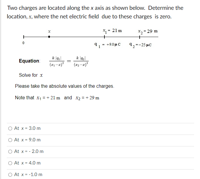 Solved Two charges are located along the x axis as shown | Chegg.com
