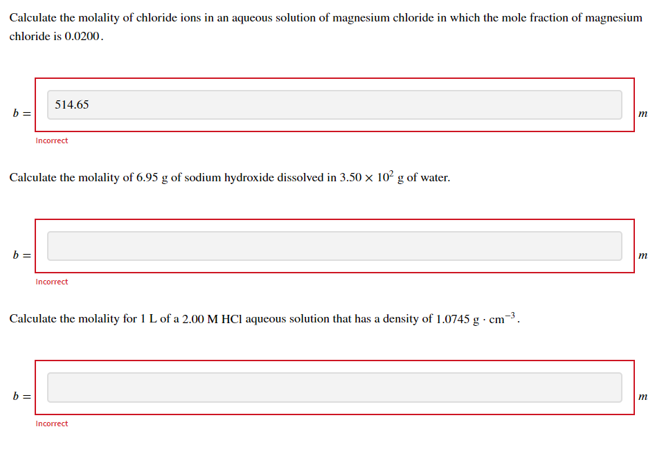 Solved Calculate the molality of chloride ions in an aqueous | Chegg.com