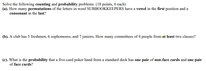 Solved Solve the following counting and probability | Chegg.com