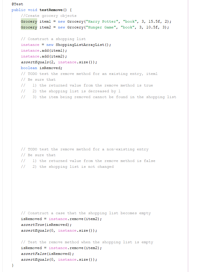 Solved NEED HELP, I need help on test class not on shopping | Chegg.com