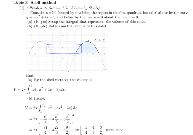 Solved Topic 3: Shell method (1) (Problem 1-Section 2.3- | Chegg.com