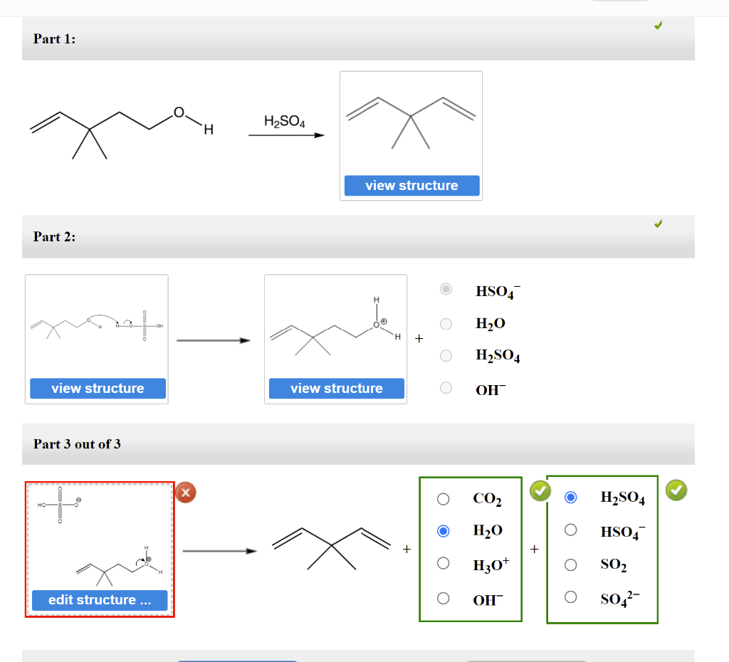 Solved Part 1: H2SO4 Н view structure Part 2: HSO4 rool H20 | Chegg.com