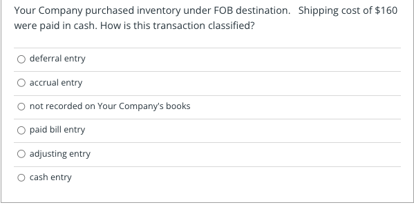Solved Your Company purchased inventory under FOB | Chegg.com