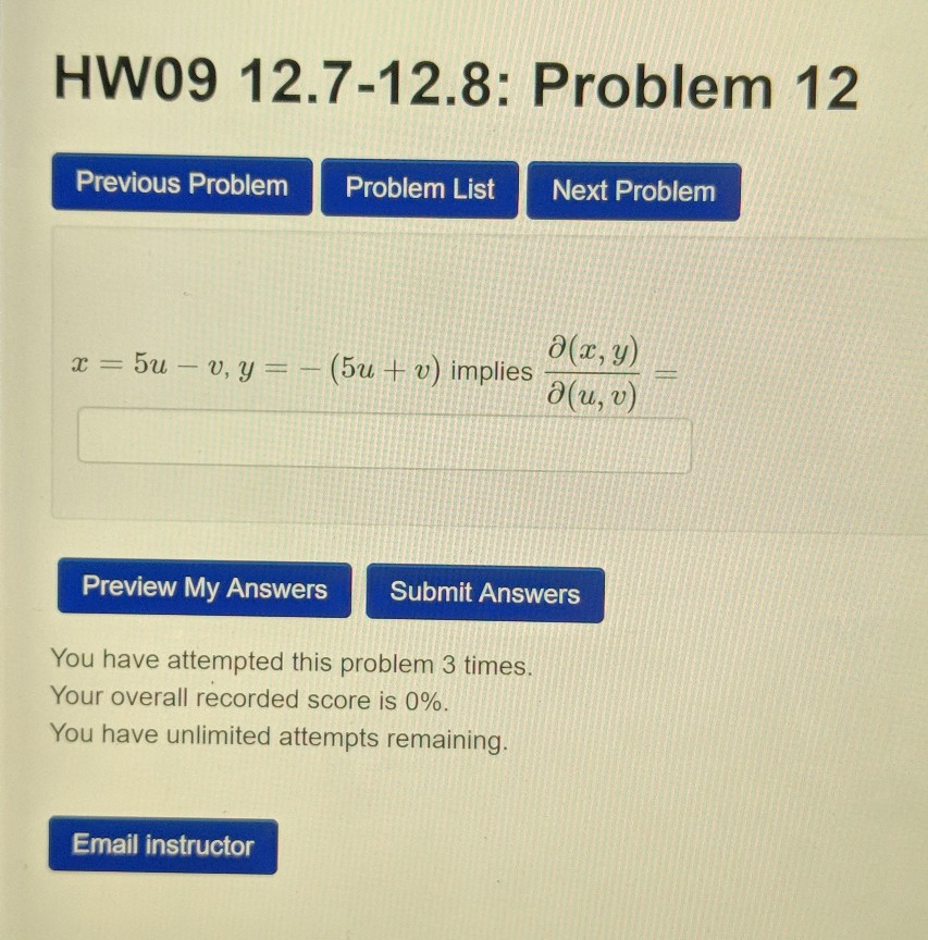 Solved HW09 12.7-12.8: Problem 12 Previous Problem Problem | Chegg.com