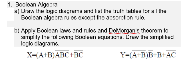 Solved 1. Boolean Algebra a) Draw the logic diagrams and | Chegg.com