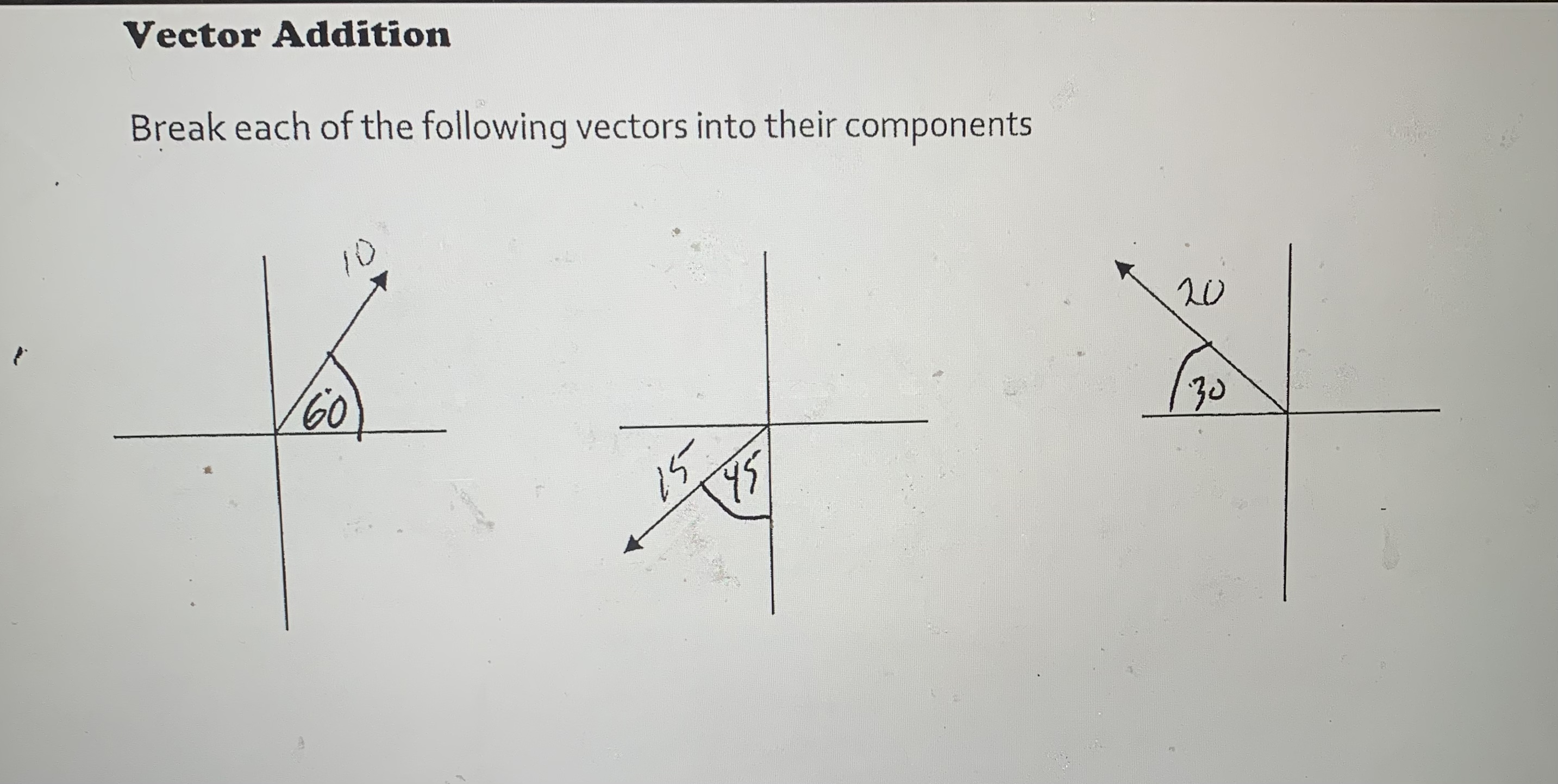 Solved Vector Addition 1 Break each of the following vectors | Chegg.com