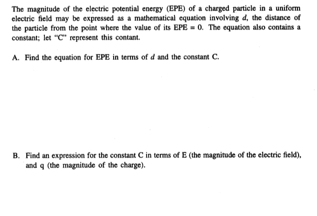 Solved The magnitude of the electric potential energy (EPE) | Chegg.com