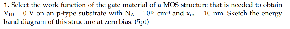 Solved 1. ﻿Select the work function of the gate material of | Chegg.com