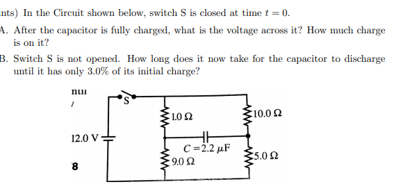 Solved nts) In the Circuit shown below, switch S is closed | Chegg.com