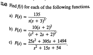 Solved 12.43 Find f(t) for each of the following functions. | Chegg.com