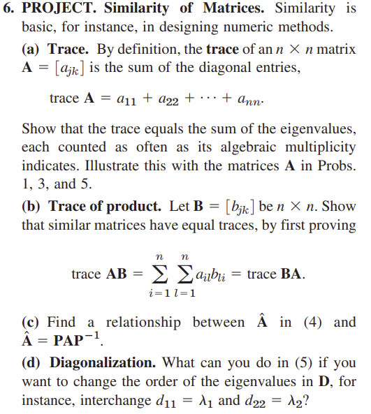 Solved PROJECT. Similarity of Matrices. Similarity is basic, | Chegg.com