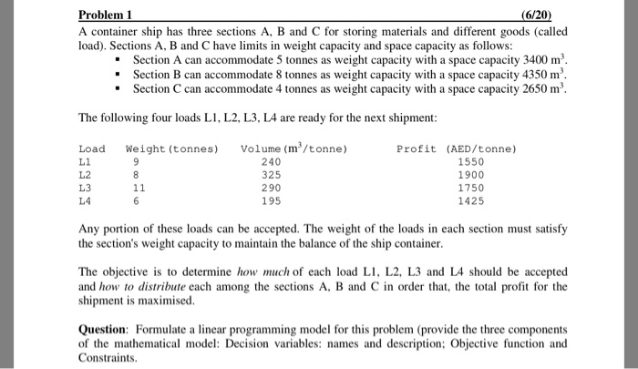 Solved Problem 1 A container ship has three sections A, B | Chegg.com