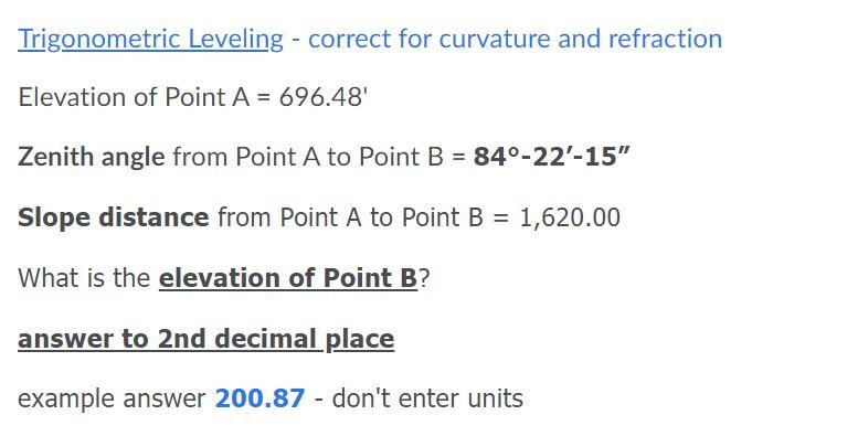 Solved Trigonometric Leveling - correct for curvature and | Chegg.com