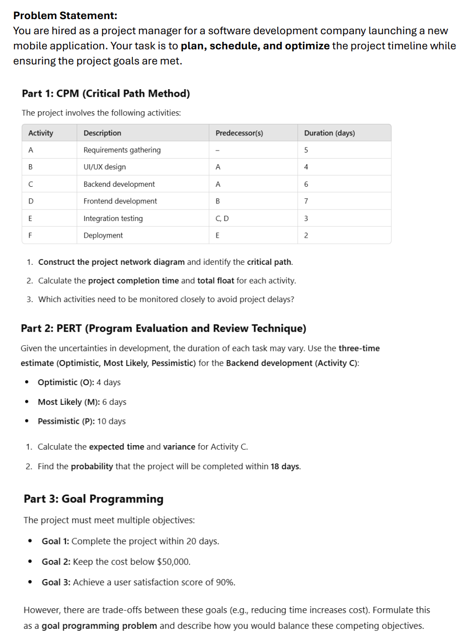 Solved Problem Statement:You are hired as a project manager | Chegg.com