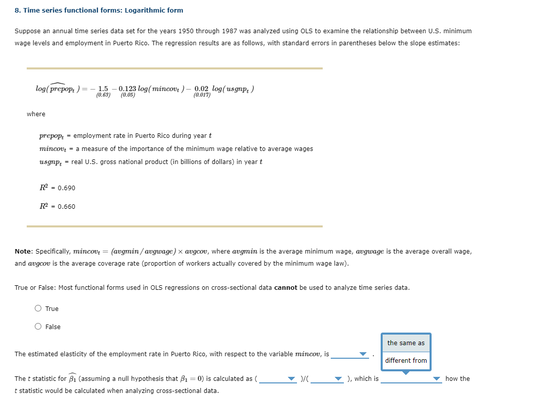 Solved 8. Time series functional forms: Logarithmic form | Chegg.com