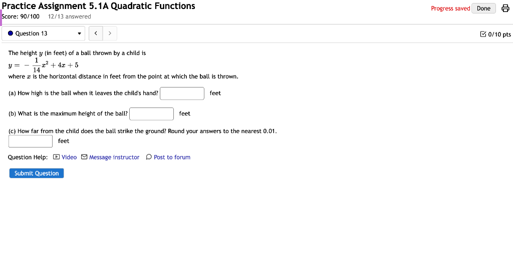 Solved Practice Assignment 5.1A Quadratic Functions Score: | Chegg.com