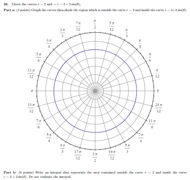 Solved 26. Given the curves r = 2 and =r=3+2 sin(0), Part a: | Chegg.com