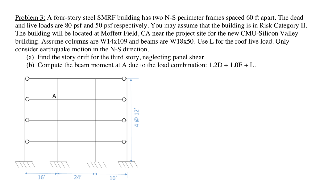 Problem 3: A four-story steel SMRF building has two | Chegg.com