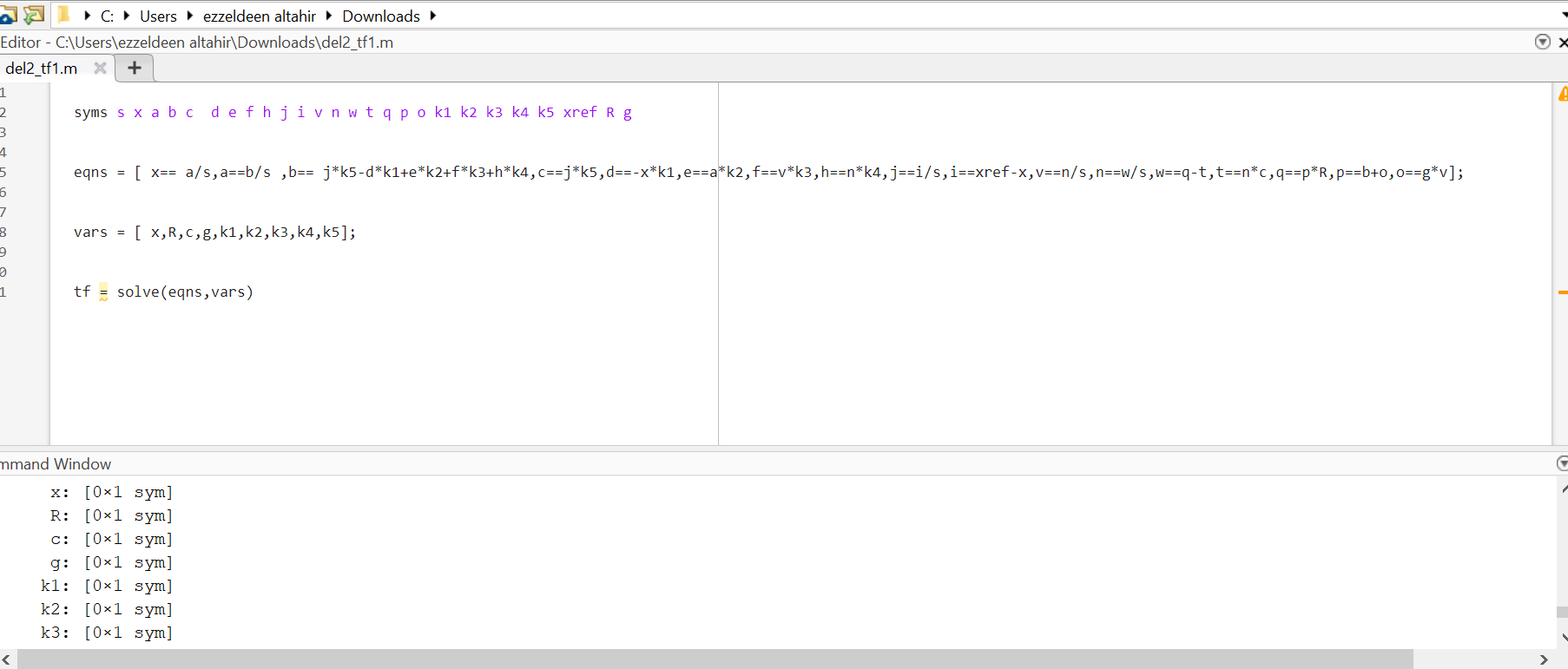 hi i didn't get symbolic answer when i run this code | Chegg.com