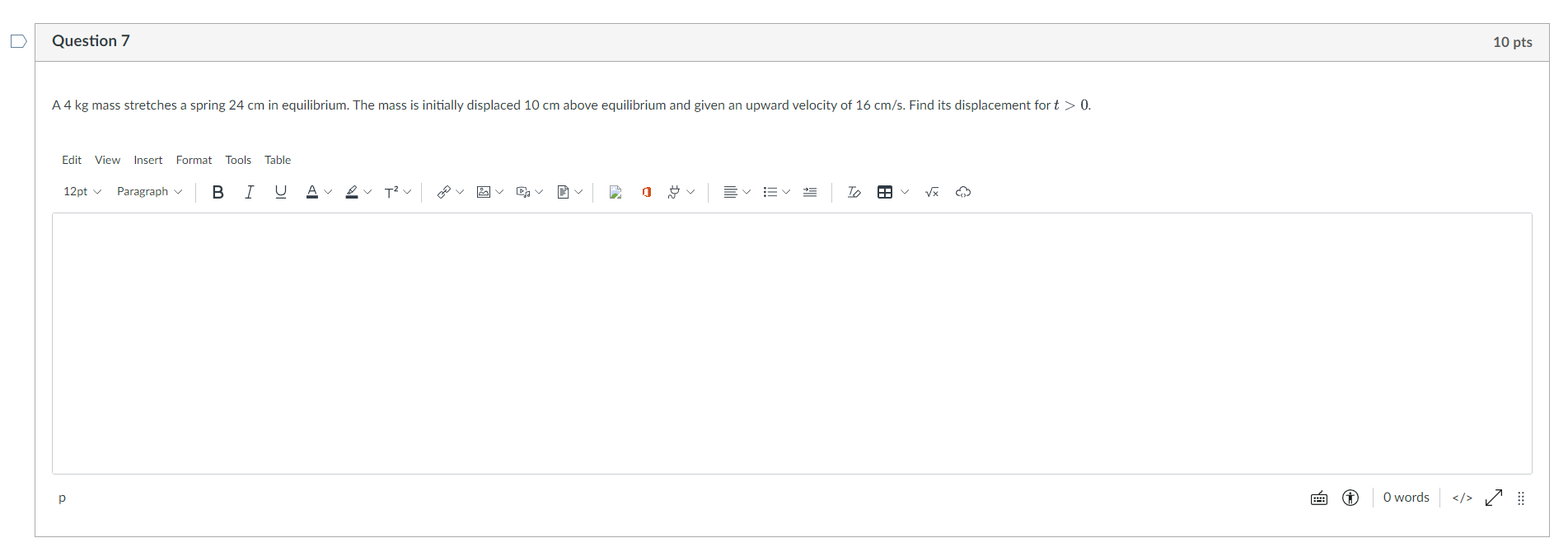 Solved Question 7 Edit View Insert Format Tools Table p (i) | Chegg.com