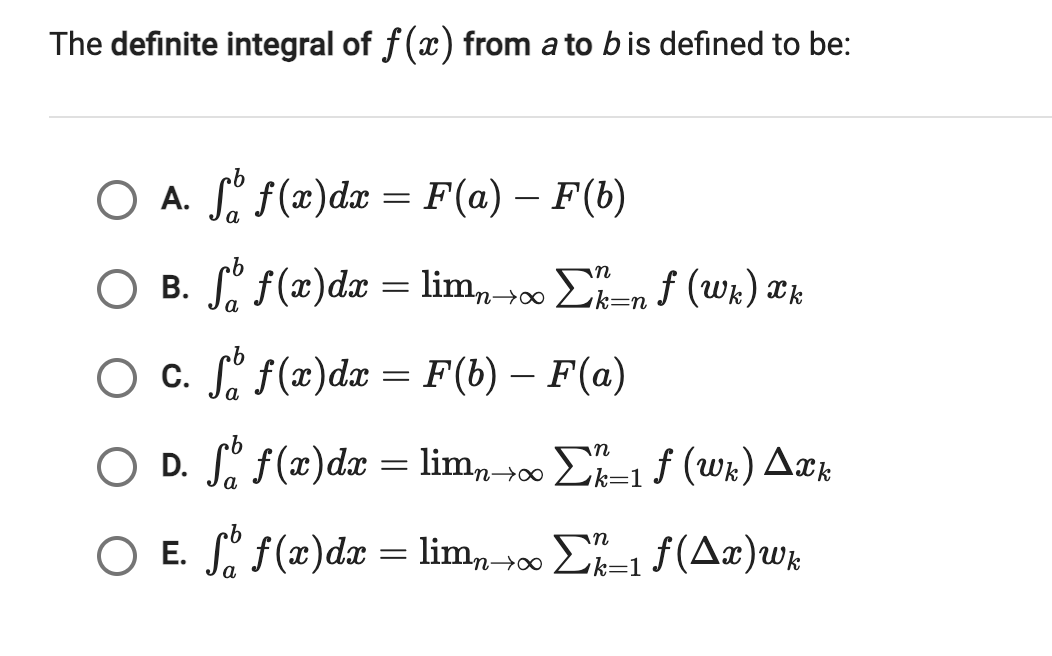 Solved The definite integral of f(x) ﻿from a ﻿to b ﻿is | Chegg.com