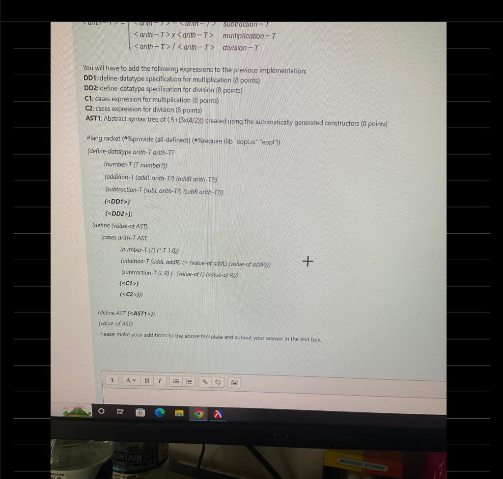 Solved Recall the 'arith- T ' language that we discussed in | Chegg.com