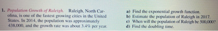 Solved 1. Population Growth of Raleigh. Raleigh, North Car- | Chegg.com