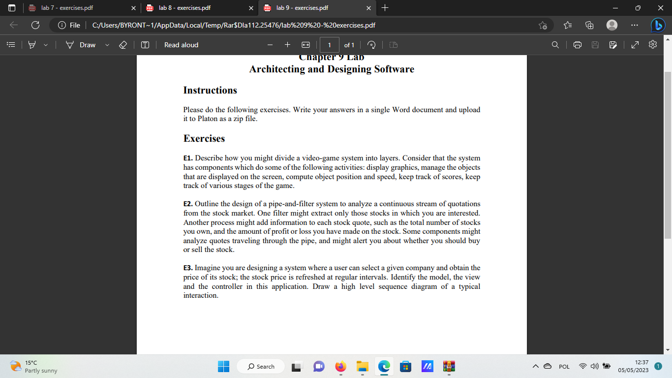 Solved Architecting and Designing Software Instructions | Chegg.com