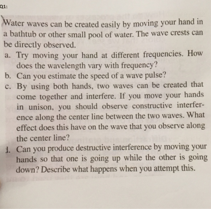 Solved Water waves can be created easily by moving your hand | Chegg.com