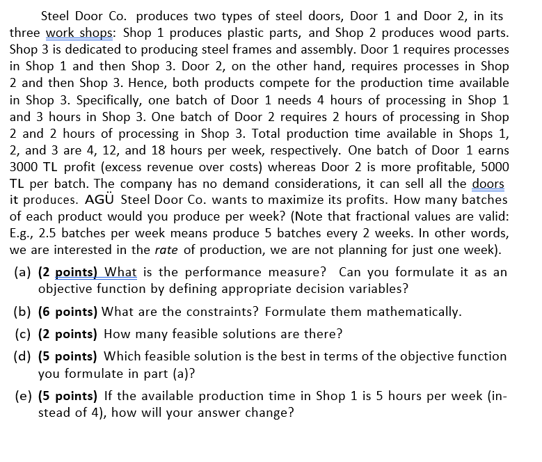 Solved Steel Door Co. produces two types of steel doors, | Chegg.com