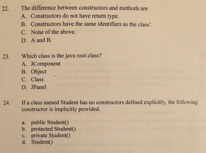 Solved The Difference Between Constructors And Methods Are 