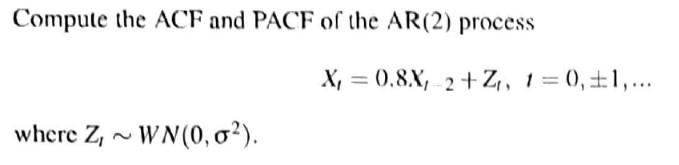 Solved Compute the ACF and PACF of the AR(2) process X, = | Chegg.com
