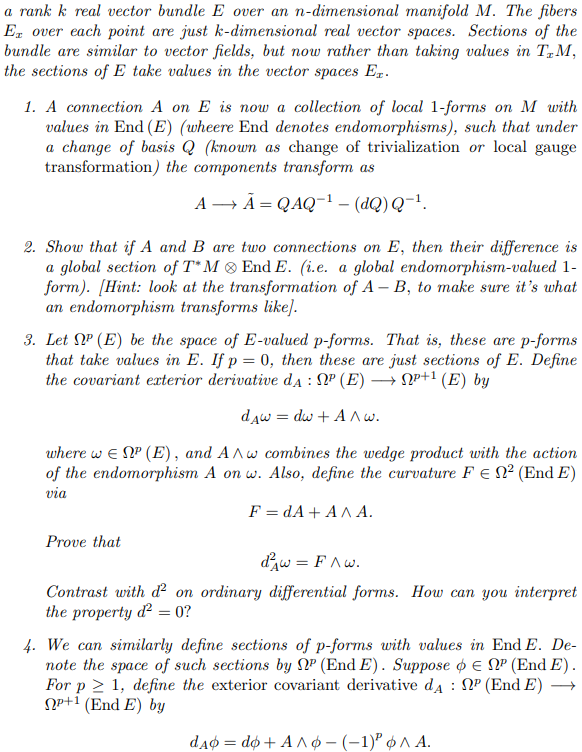a rank k real vector bundle E over an n-dimensional | Chegg.com